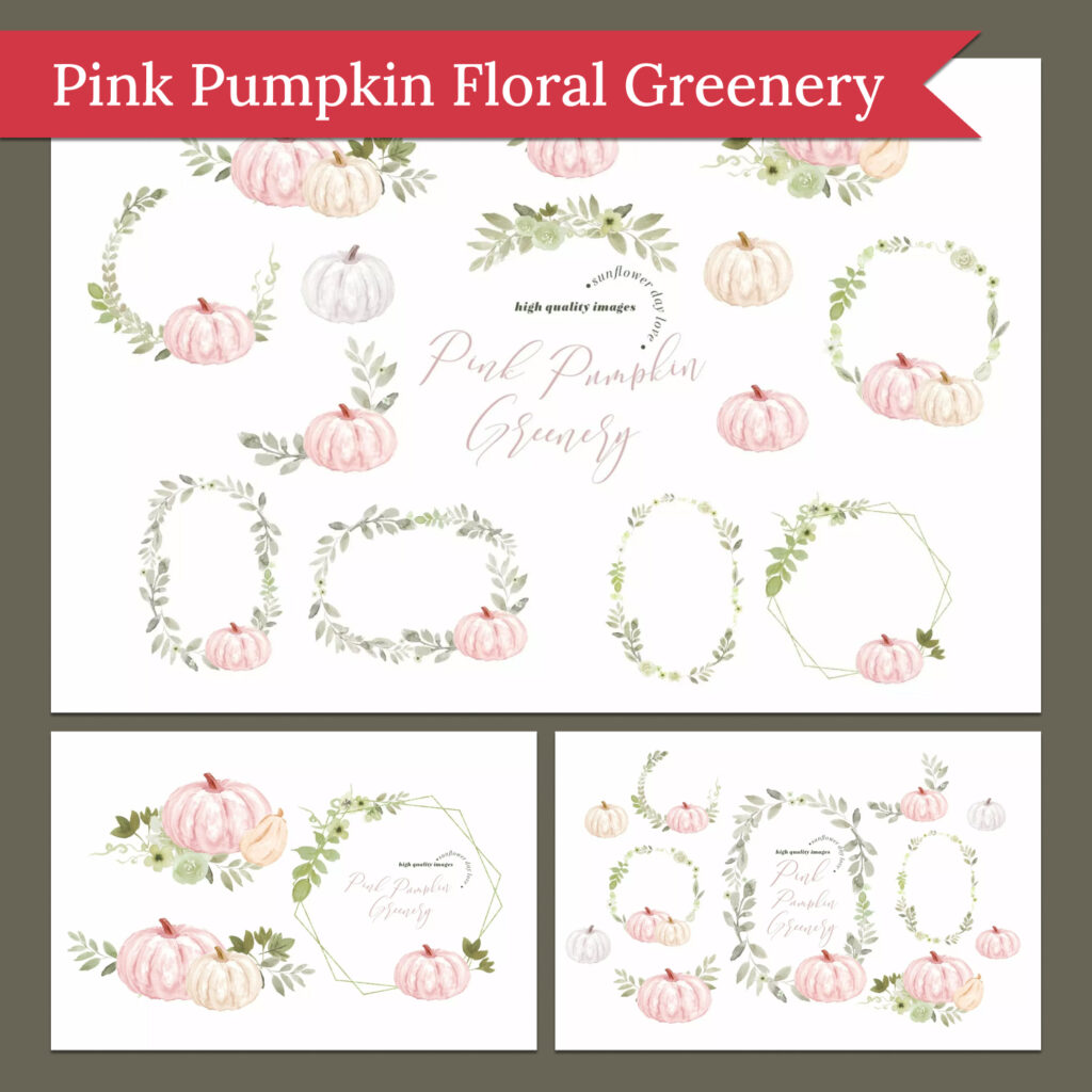 Pink Gold Flowers Pumpkin Clipart | MasterBundles