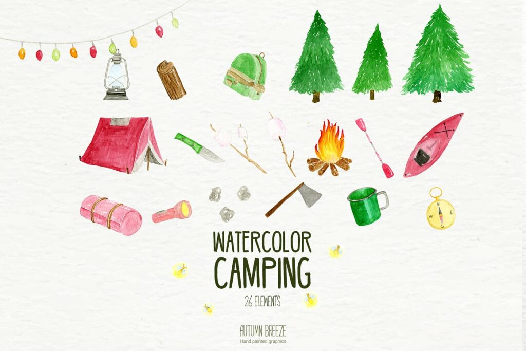 Watercolor Camping – MasterBundles