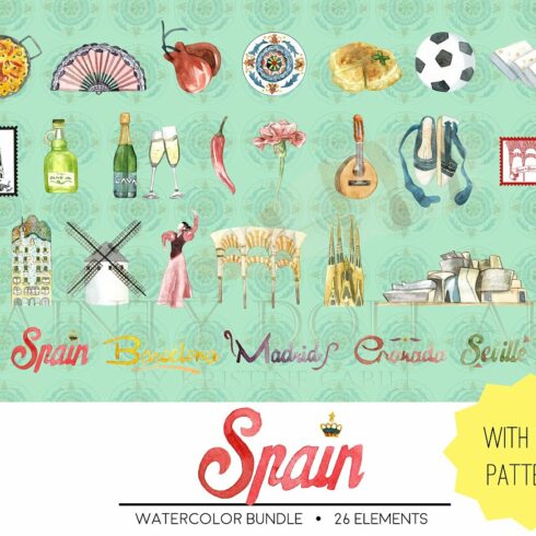 Spain Watercolor Clipart | Master Bundles