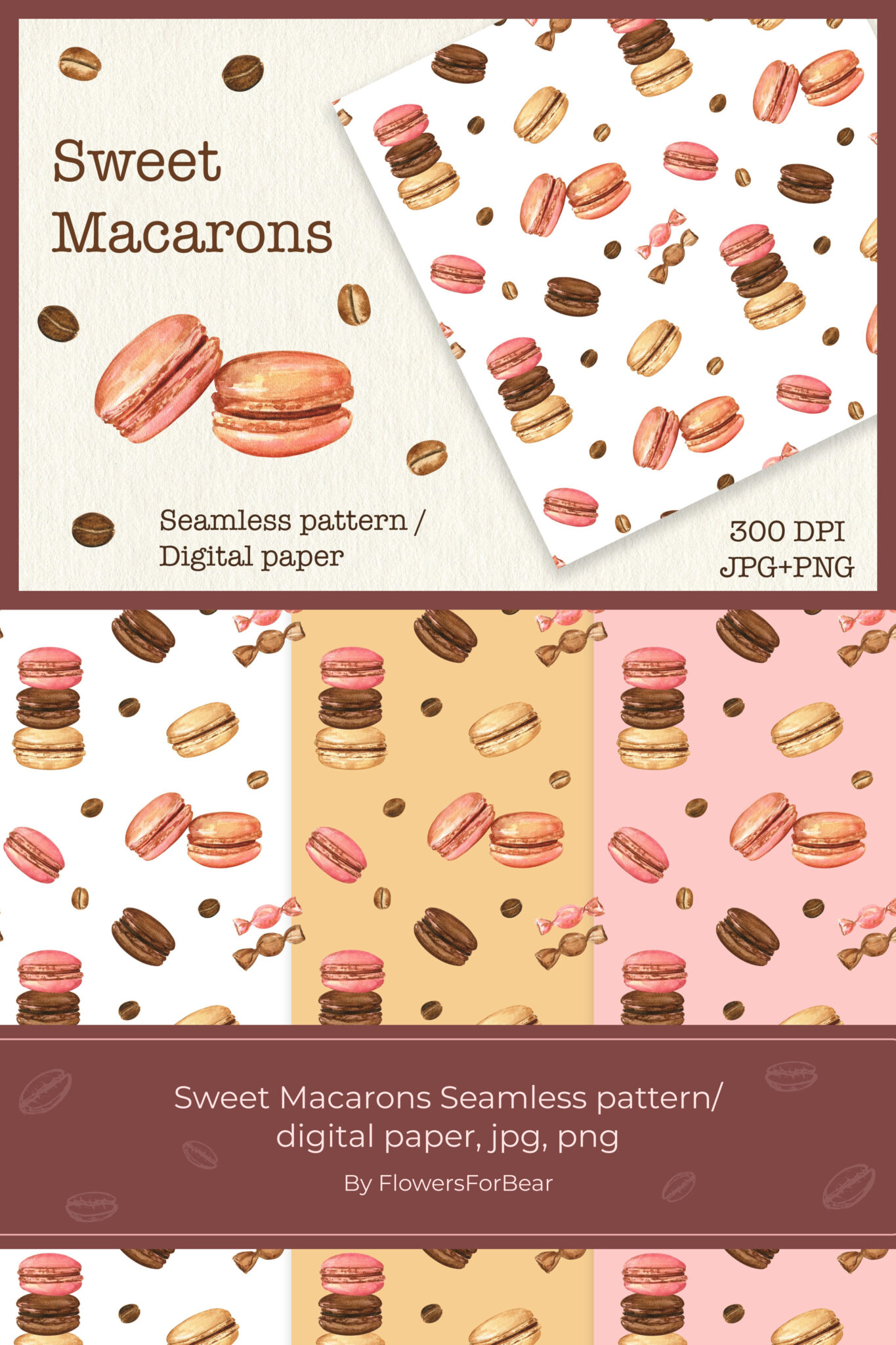 Sweet Macarons Seamless Pattern Digital Paper, JPG, PNG – MasterBundles