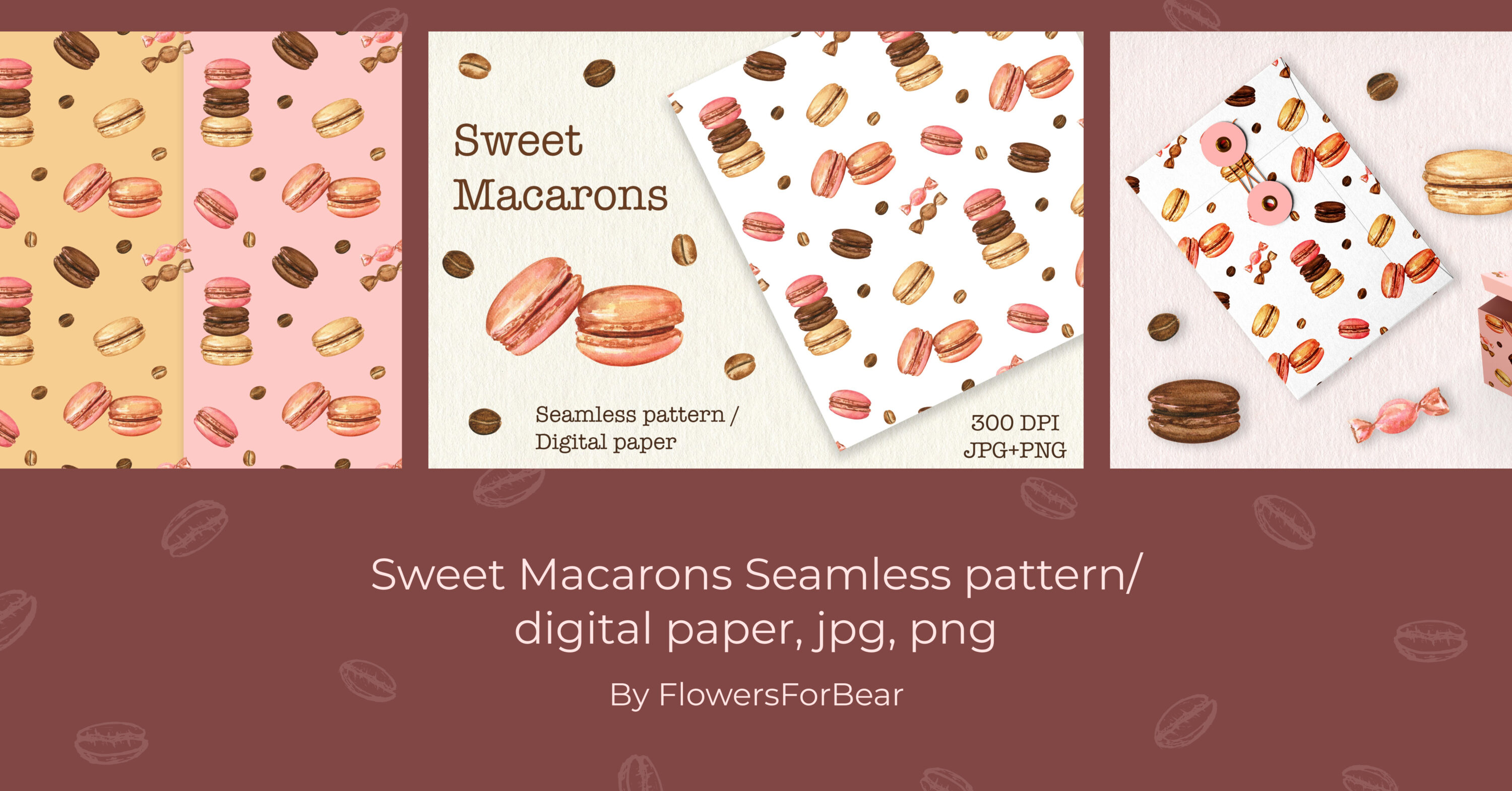 Sweet Macarons Seamless Pattern Digital Paper, JPG, PNG – MasterBundles