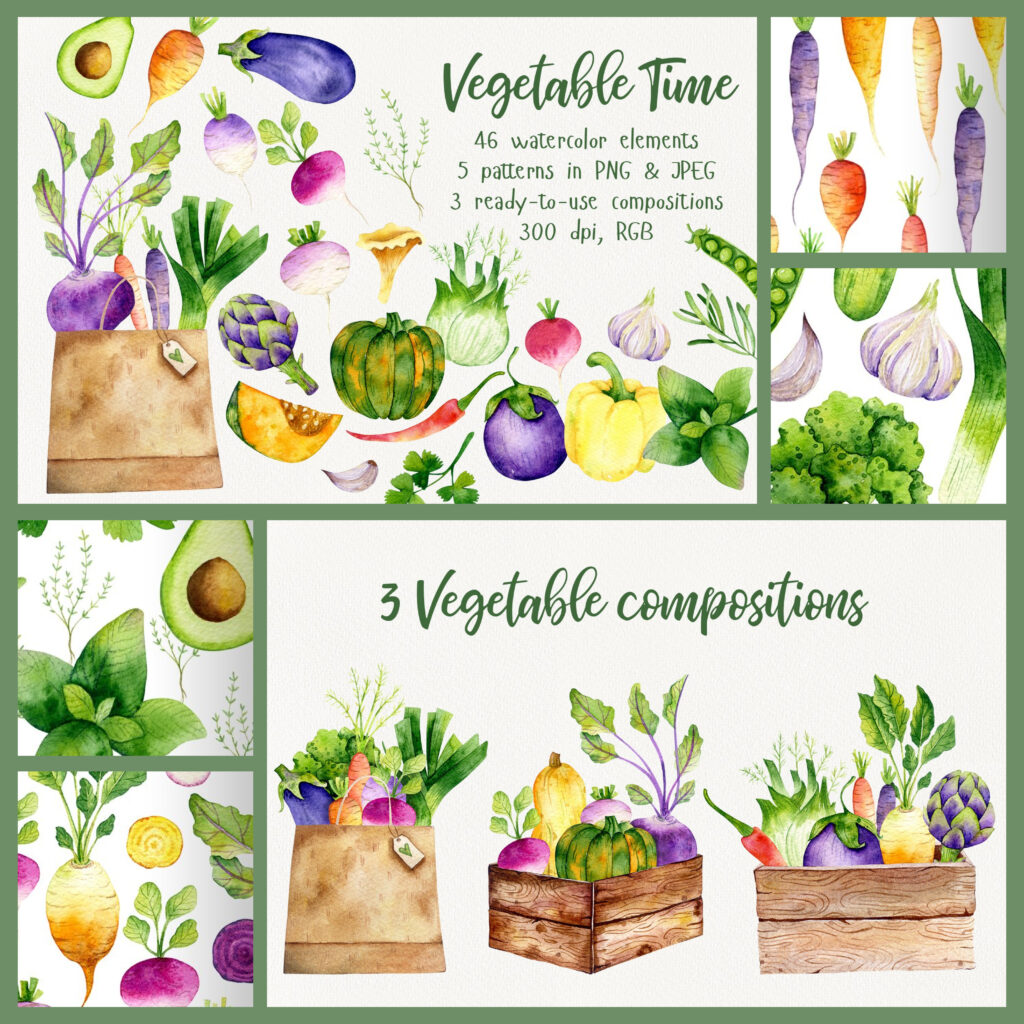 Vegetable Time Watercolor Set – MasterBundles