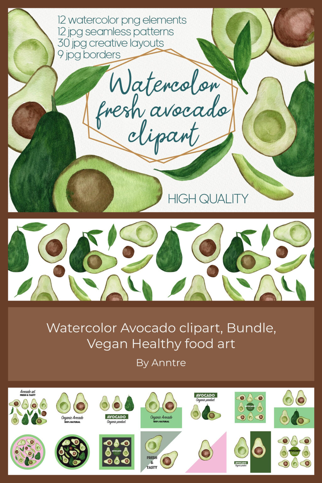 Watercolor Avocado Clipart, Bundle, Vegan Healthy Food Art – MasterBundles