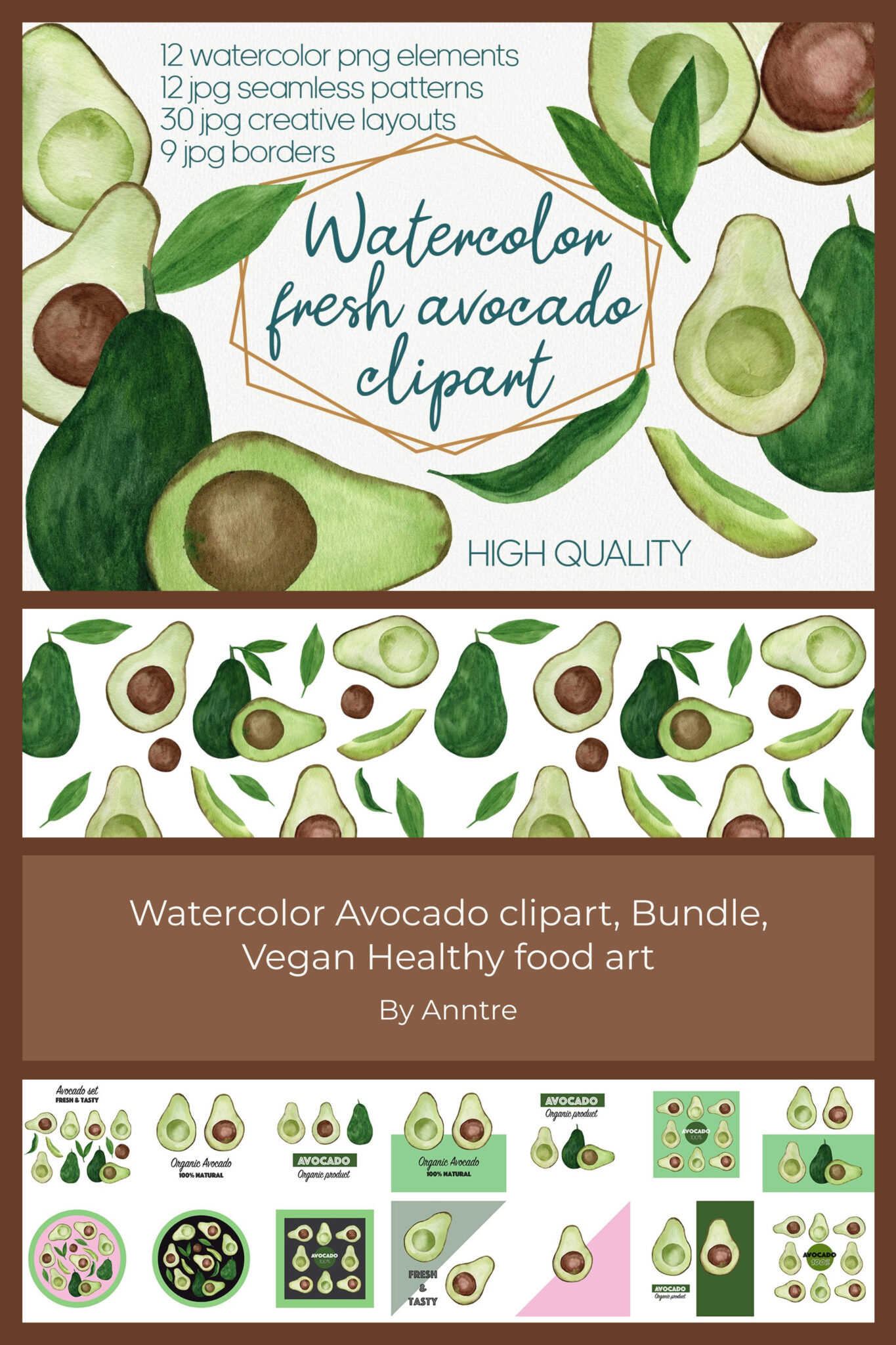 Watercolor Avocado Clipart, Bundle, Vegan Healthy Food Art – MasterBundles