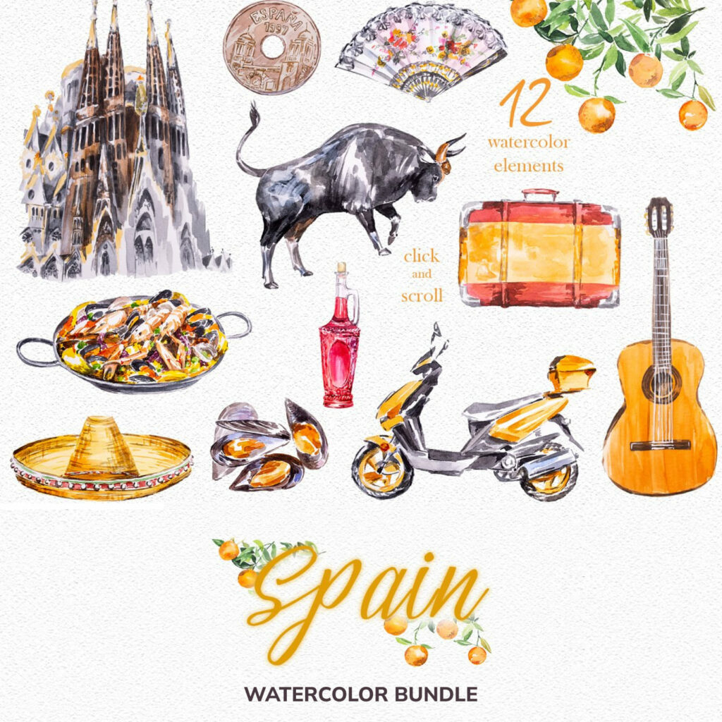 Watercolor Spain Clipart Set – MasterBundles