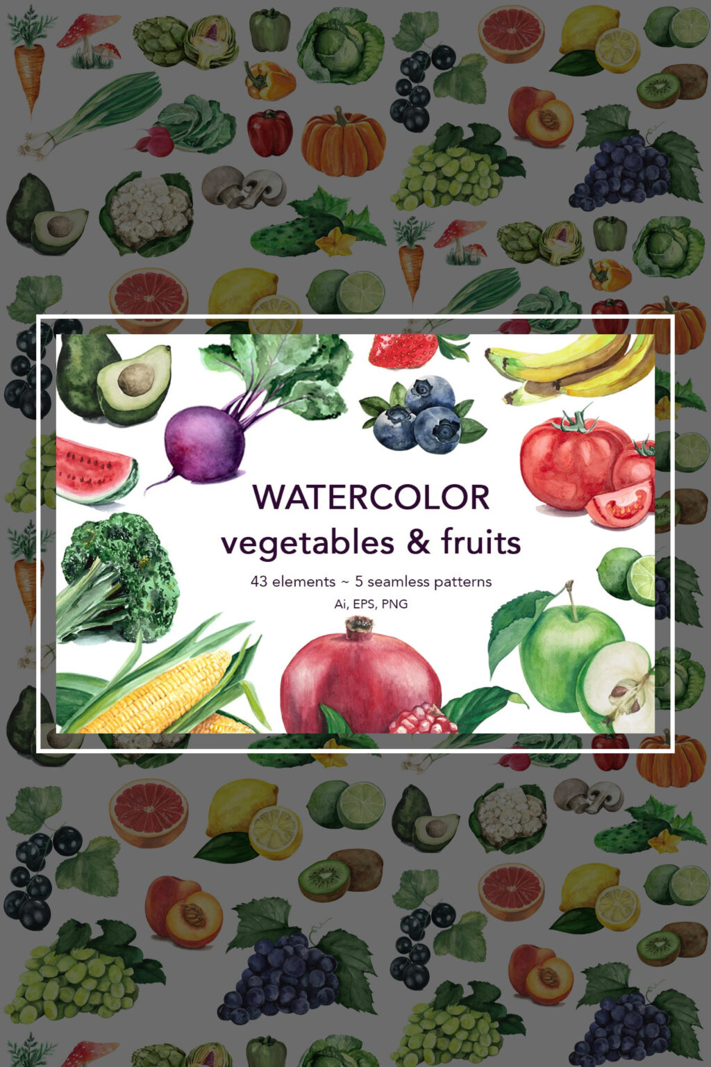 Watercolor Vegetables & Fruits 43 Elements – MasterBundles