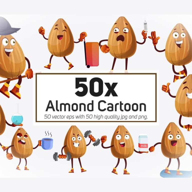 50x Almond in Different Cartoon Collection Illustration – MasterBundles