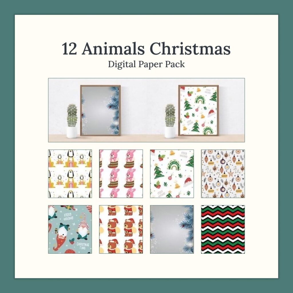 12 Animals Christmas Digital Paper Pack – MasterBundles