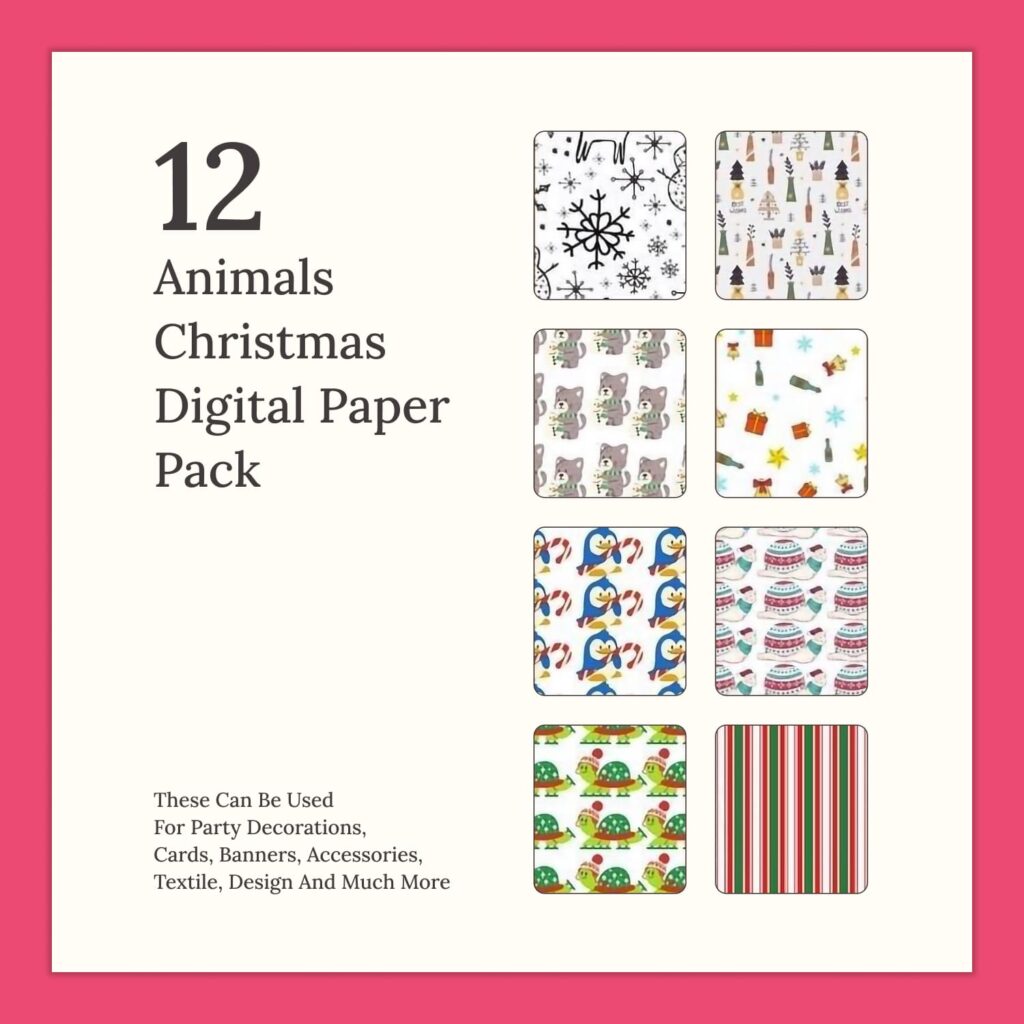 12 Cute Animals Christmas Digital Paper Pack – MasterBundles