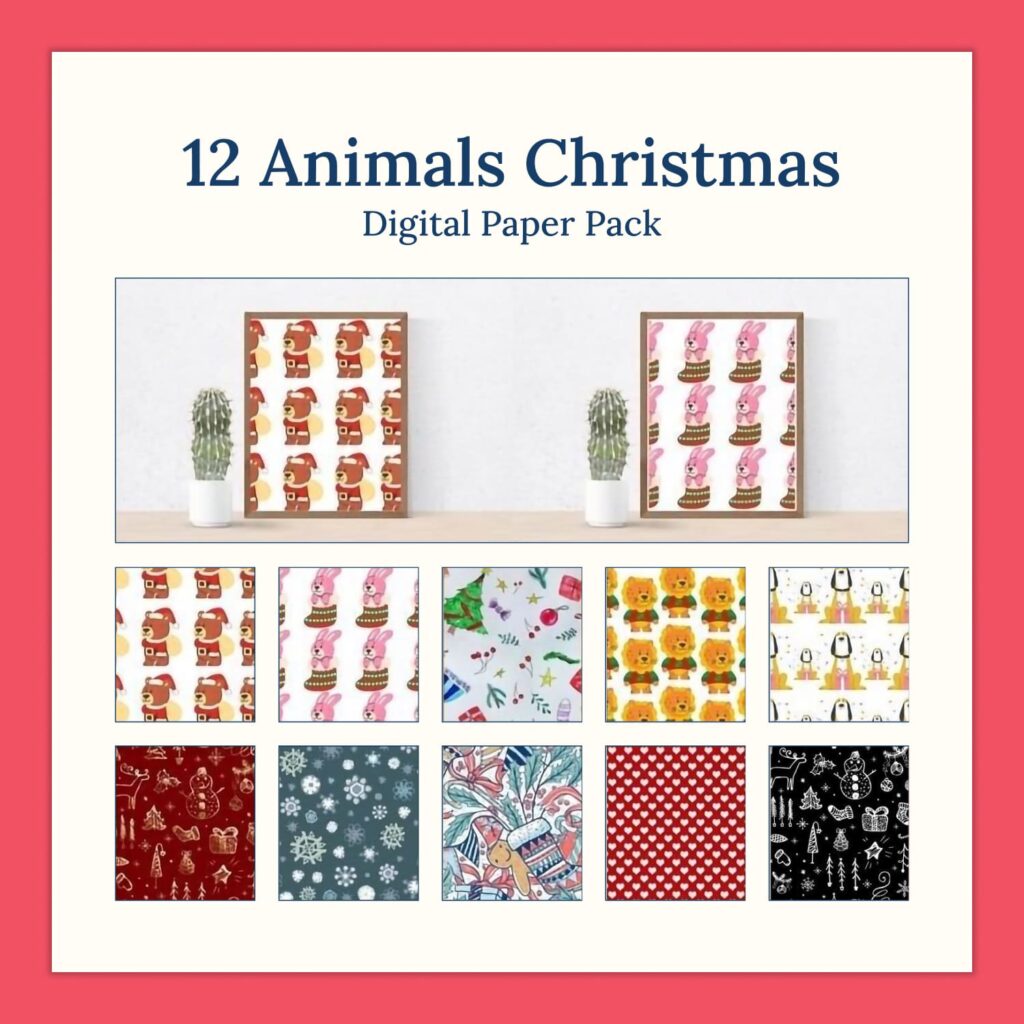 12 Animals Christmas Pattern Pack – MasterBundles