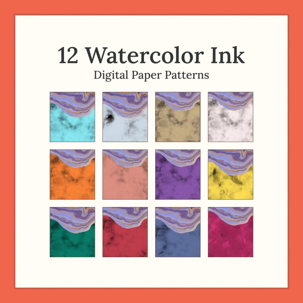 12 Watercolor Ink Digital Paper Patterns | Master Bundles