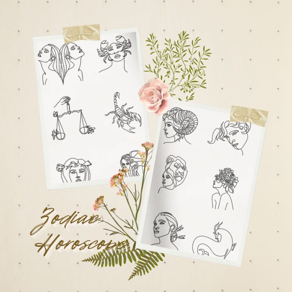 12 Zodiac Horoscope Sign Line Art – MasterBundles