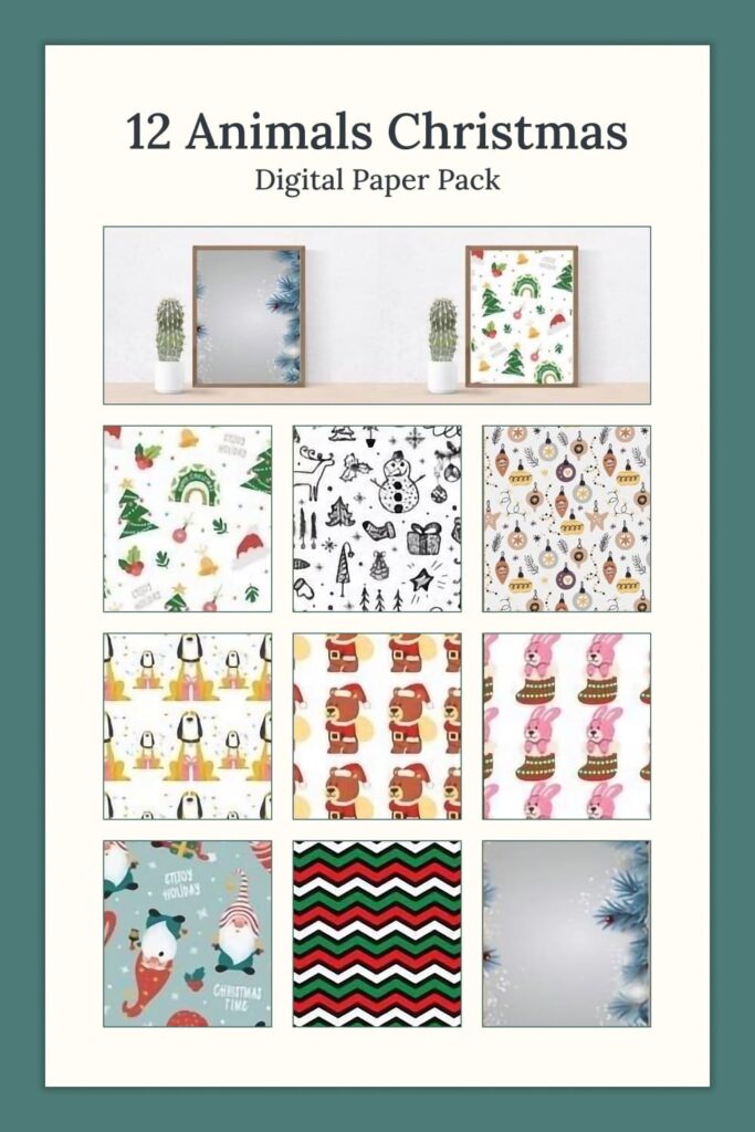 12 Animals Christmas Digital Paper Pack – MasterBundles