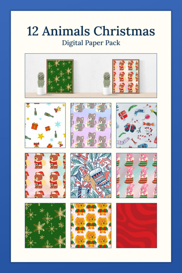 12 Christmas Animals Digital Paper Pack – MasterBundles