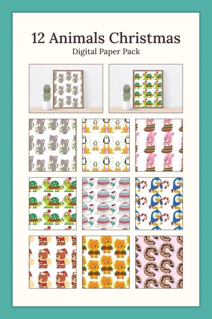 12 Christmas Animals Pattern Images Pack – MasterBundles