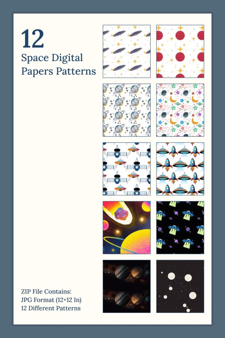 12 Space Digital Papers Patterns KDP – MasterBundles