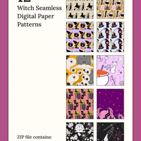 12 Witch Seamless Digital Paper Patterns | MasterBundles