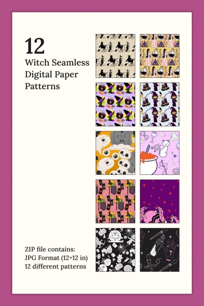 12 Witch Seamless Digital Paper Patterns – MasterBundles