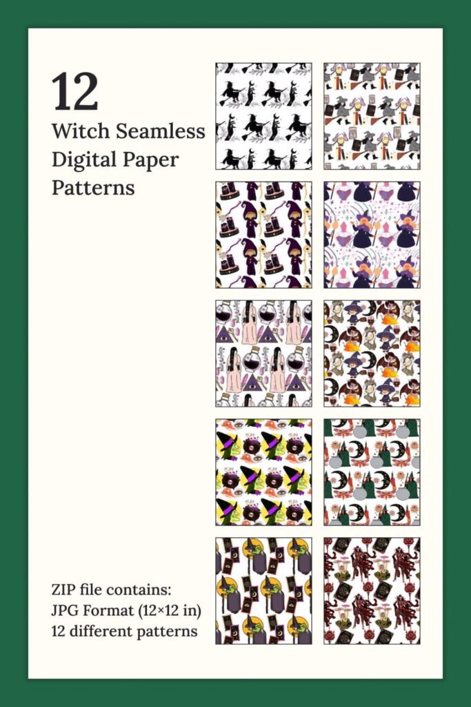12 Seamless Witch Digital Paper Patterns – MasterBundles