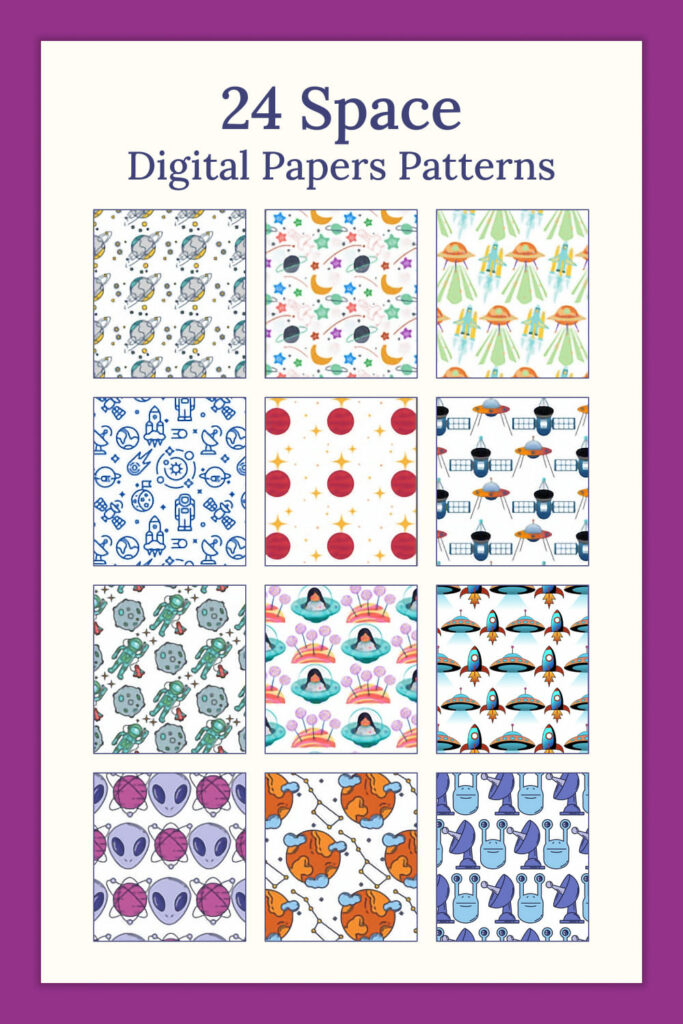 24 Space Digital Papers Patterns, KDP – MasterBundles