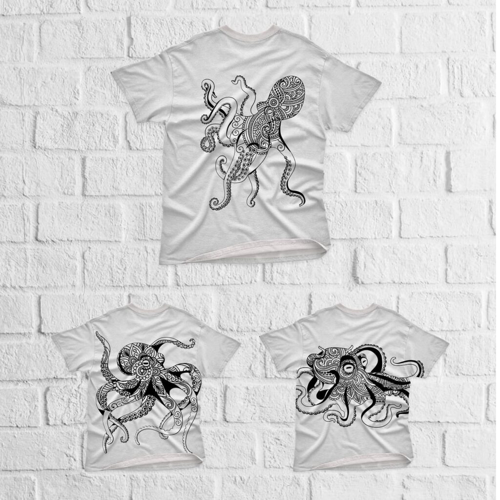 Black & White Оctopus T-shirt Design Images Bundle – MasterBundles