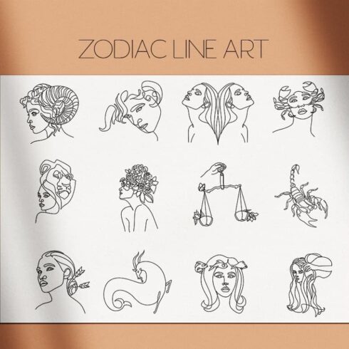 12 Zodiac Horoscope Sign Line Art | MasterBundles