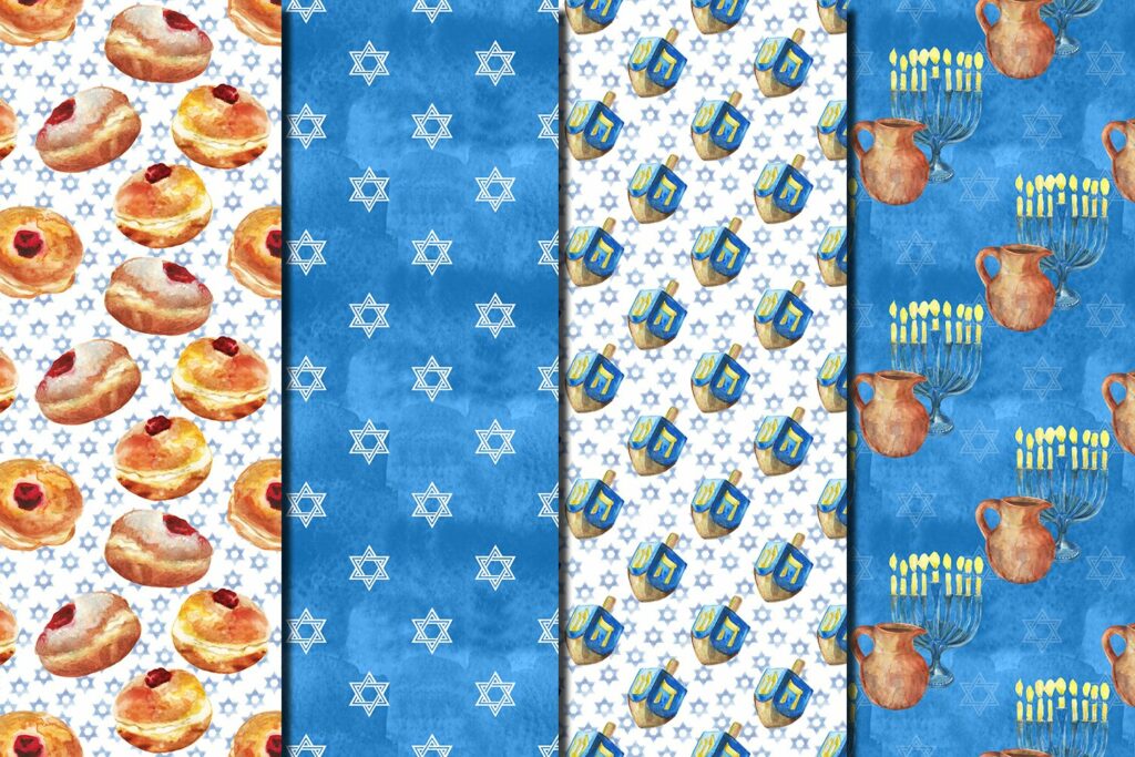 Watercolor Happy Hanukkah Seamless Digital Paper Pack – MasterBundles