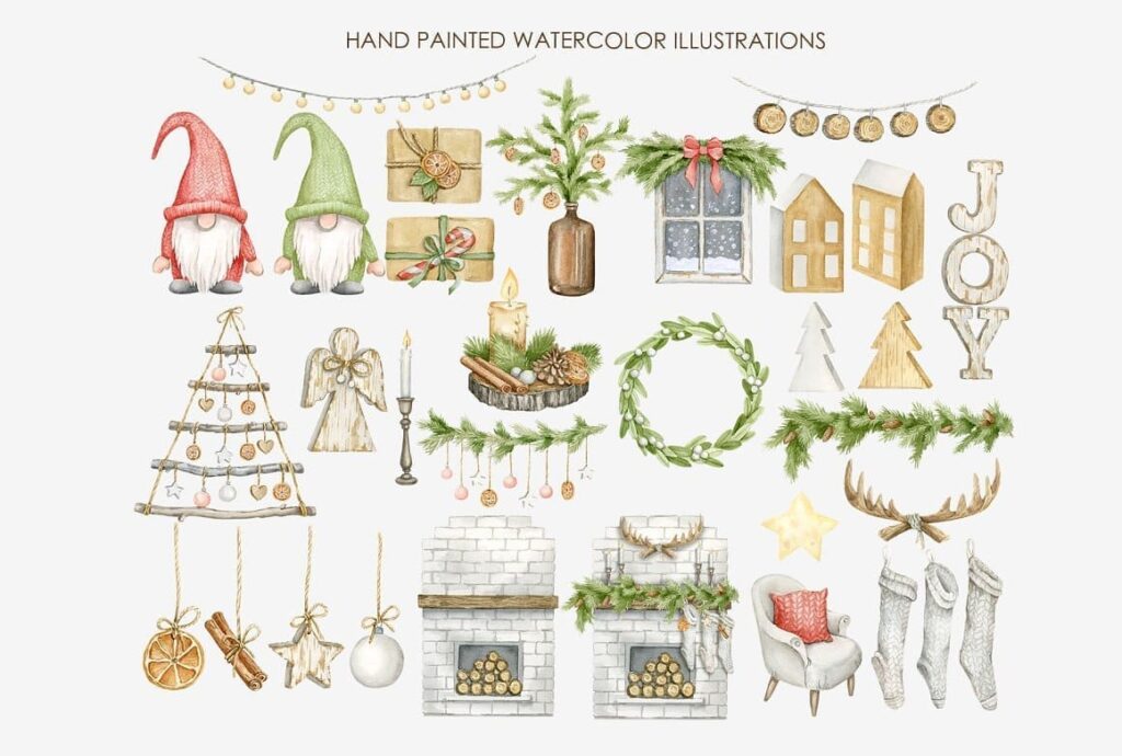 Watercolor Rustic Christmas Clipart – MasterBundles