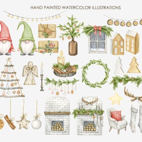 Watercolor Rustic Christmas Clipart | MasterBundles