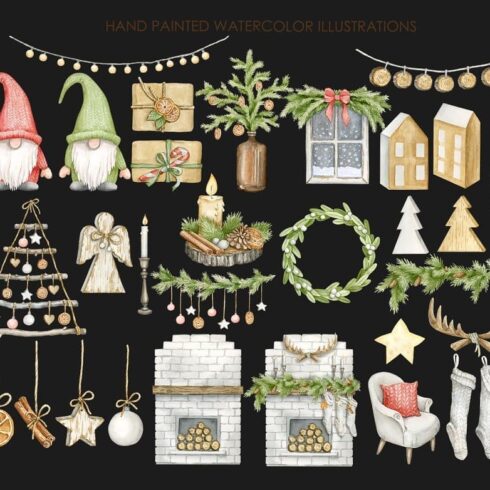 Watercolor Rustic Christmas Clipart | MasterBundles