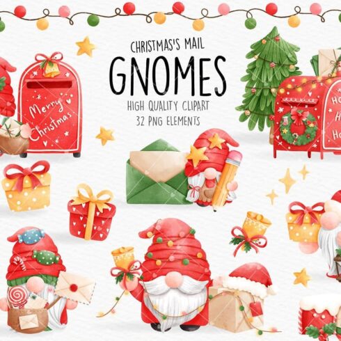 Christmas Mail Gnome Clipart | Master Bundles