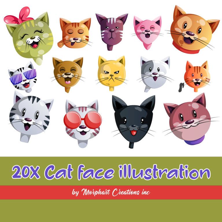 20 Cat Face Illustration – MasterBundles