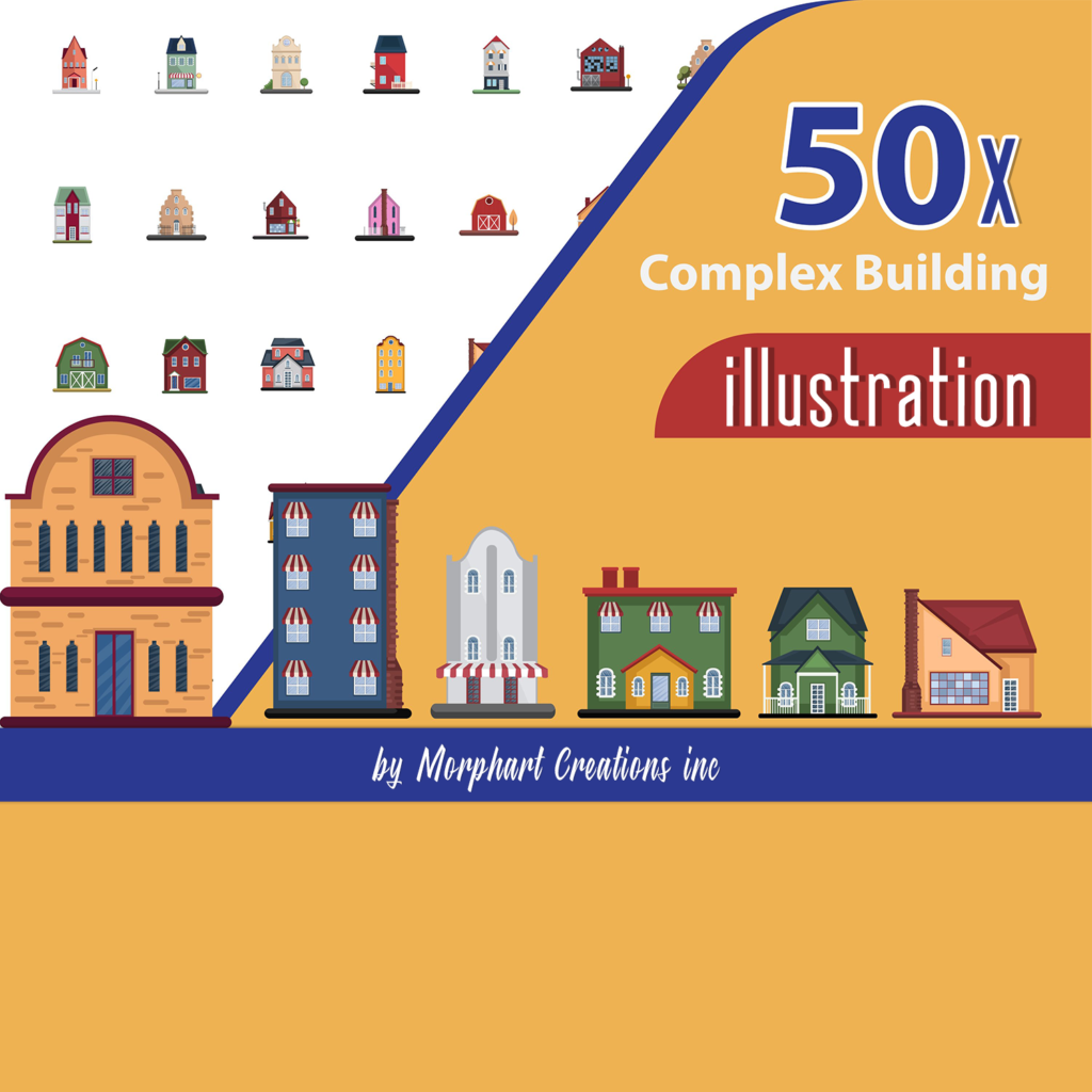 50 Complex Building Illustration – MasterBundles