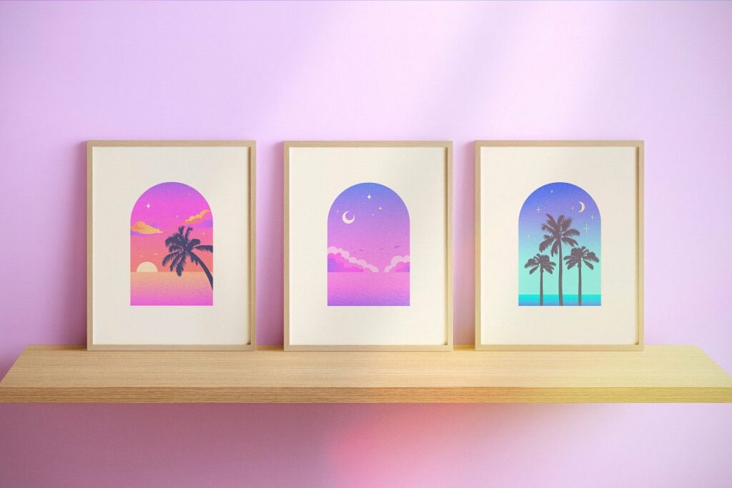 Oh Summer! Neon Sunset Scene Set | Master Bundles