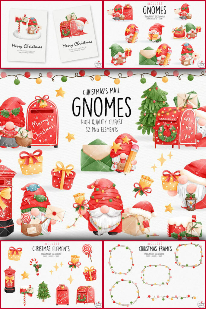 Christmas Mail Gnome Clipart – MasterBundles