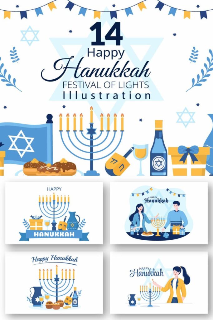 14 Happy Hanukkah Jewish Holiday Illustration – MasterBundles