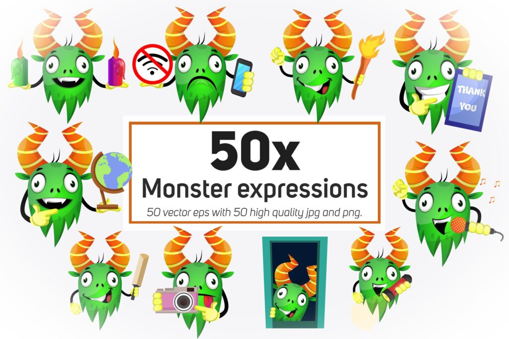 50 Monster Expressions Or Emoticon Collection Illustration – MasterBundles