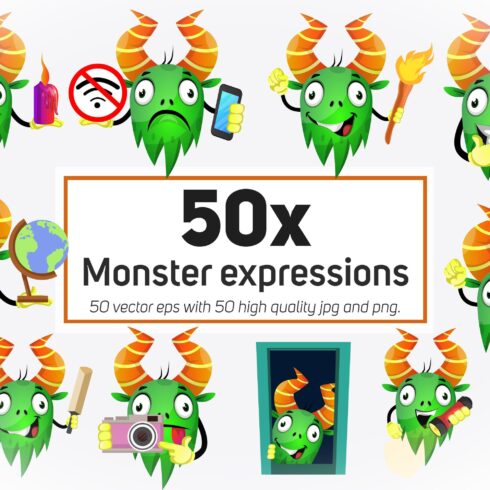 50 Monster Expressions Or Emoticon Collection Illustration | MasterBundles