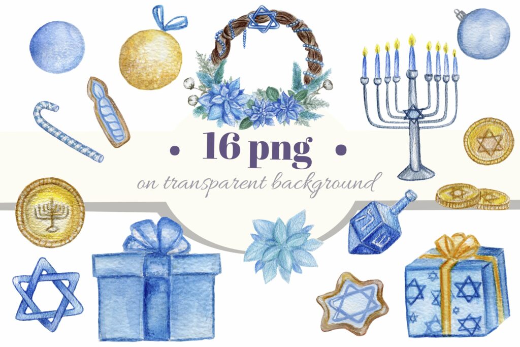 Hanukkah Watercolor Clipart Traditional Jewish Holiday Set – MasterBundles