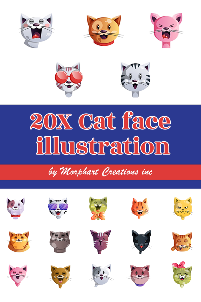20 Cat Face Illustration – MasterBundles