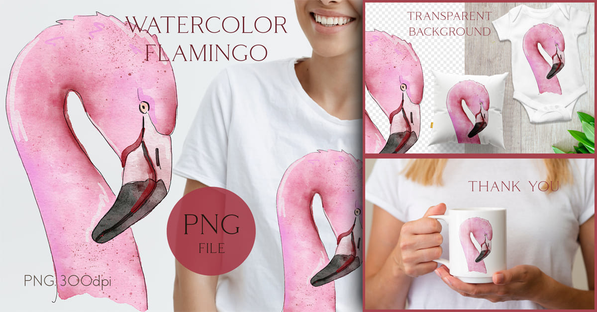 Watercolor Flamingo Sublimation PNG T-shirt Design – MasterBundles