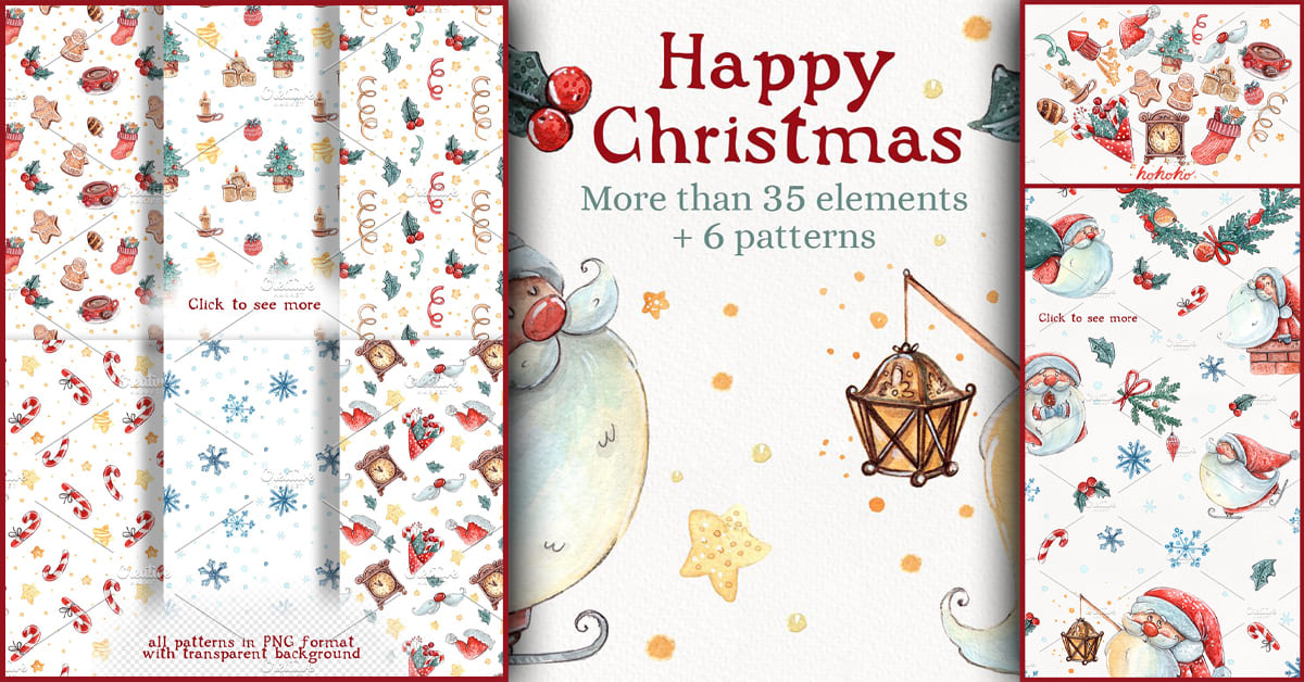 Happy Christmas Set +6 Patterns – MasterBundles