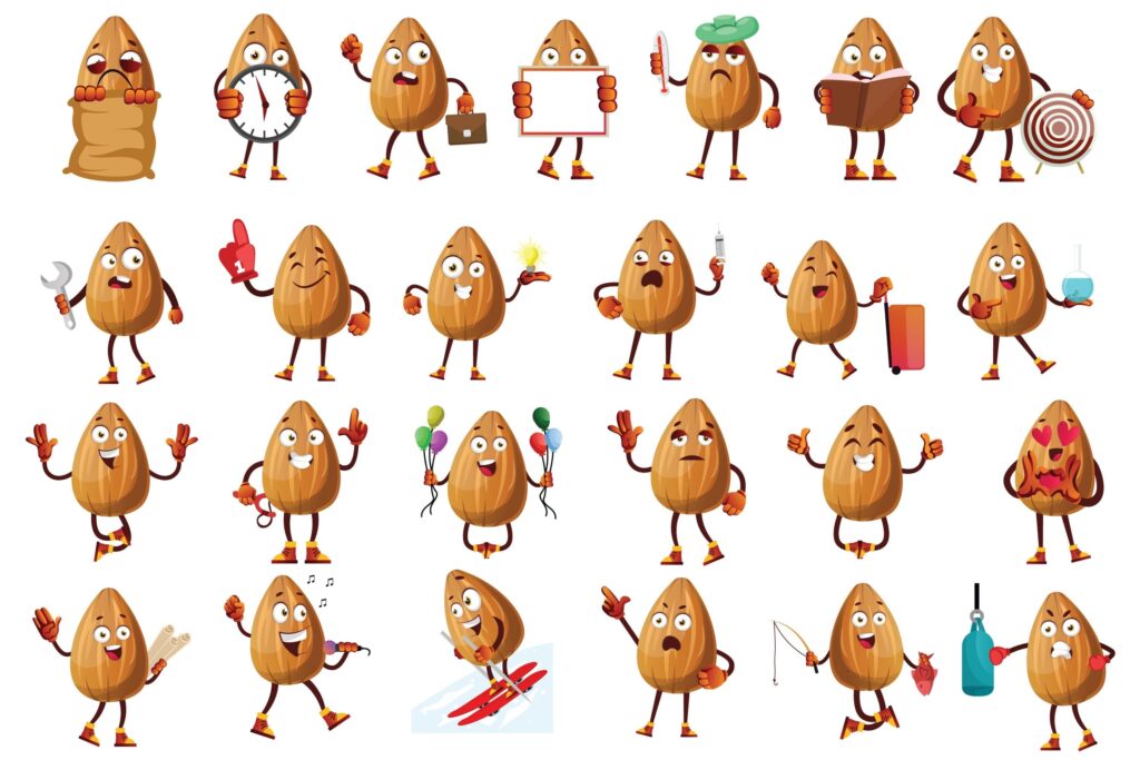 50x Almond in Different Cartoon Collection Illustration – MasterBundles