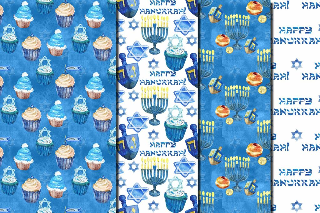 Watercolor Happy Hanukkah Seamless Digital Paper Pack – MasterBundles