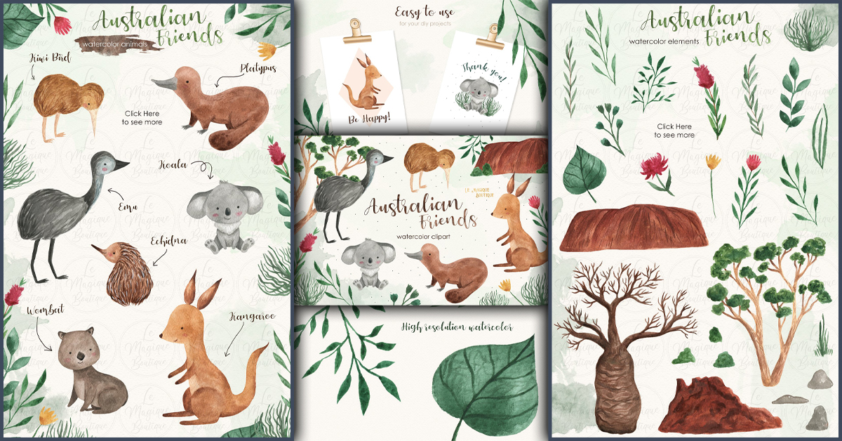 Australian Friends Watercolor Set – MasterBundles