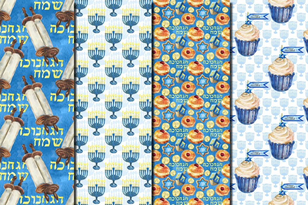 Watercolor Happy Hanukkah Seamless Digital Paper Pack – MasterBundles