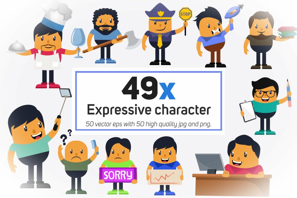 49 Expressive Character Collection Illustration – MasterBundles