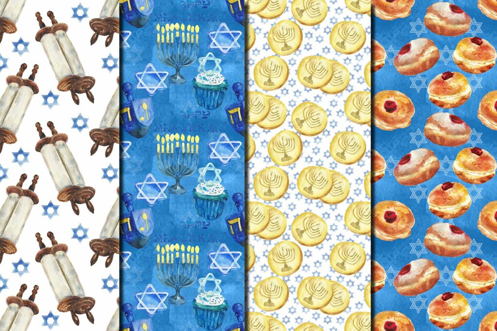 Watercolor Happy Hanukkah Seamless Digital Paper Pack – MasterBundles