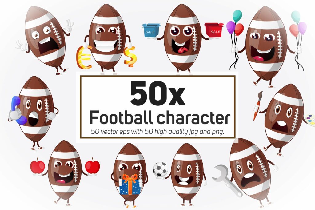 50 Football Mascot Or Character In Different Situation – MasterBundles