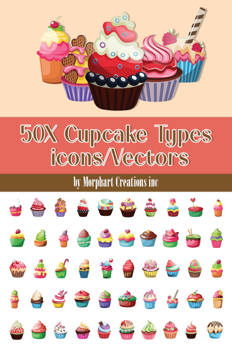 50 Cupcake Types Icons Vectors – MasterBundles